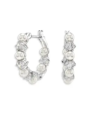 SWAROVSKI Matrix Crystal And Imitation Pearl Hoop Earrings - White