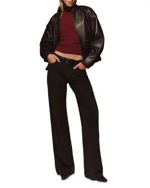 REFORMATION Leather Oversized Bomber Jacket - Cocoa