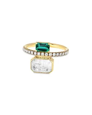 Moritz Glik 18k Yellow Emerald And Diamond Shaker Eternity Ring - Gold