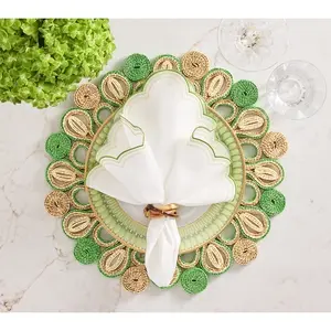 KIM SEYBERT Lune Napkin In White, Green & Gold