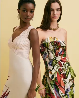 Farm Rio Florart Strapless Tiered Midi Dress - Sand