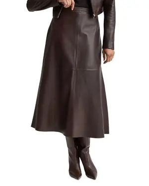 St. John Soft Nappa Leather Midi Skirt