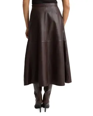 St. John Soft Nappa Leather Midi Skirt