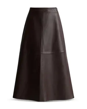 St. John Soft Nappa Leather Midi Skirt