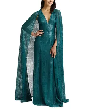 St. John Lace Overlay Metallic Gown