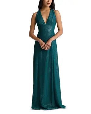 St. John Lace Overlay Metallic Gown