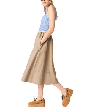 Maje Midi Cotton A-line Skirt