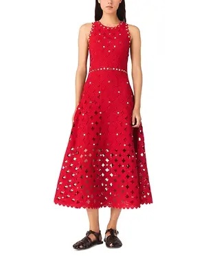 Maje Crochet Midi Dress With Embellishments