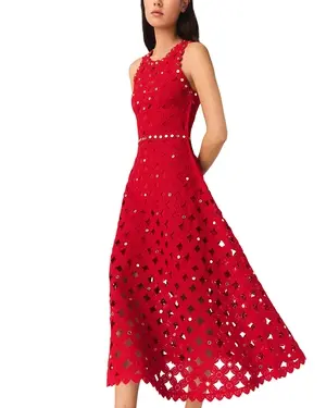 Maje Crochet Midi Dress With Embellishments