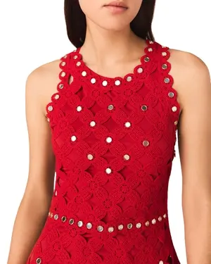 Maje Crochet Midi Dress With Embellishments