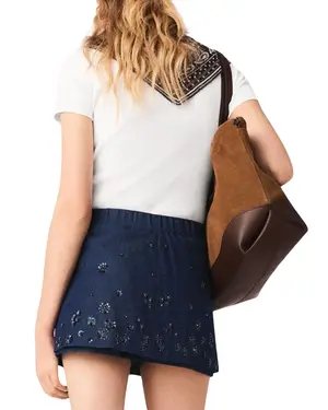 Maje Embroidered Layered Denim Skort
