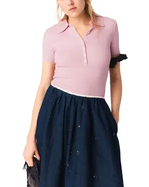 Maje Embroidered Denim Midi Skirt - Navy