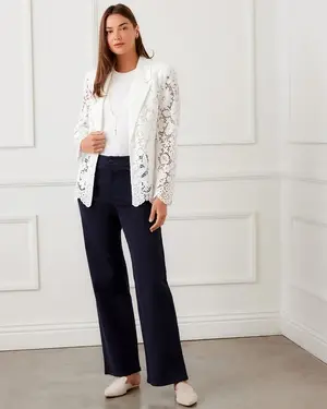 Karen Kane Floral Lace Scallop Edge Blazer