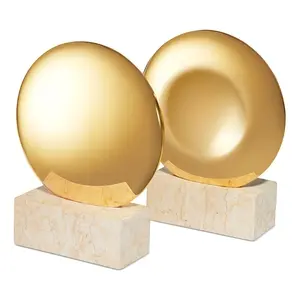 Aerin Constantin Bookends, Set Of 2 - Brass/limestone