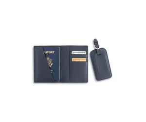 ROYCE NEW YORK Rfid Passport Case Luggage Tag Travel Set - Navy Blue