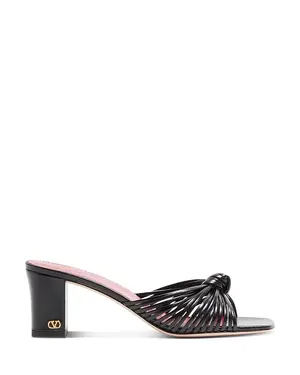 Valentino Garavani Knot Detailing Leather Slide Sandals - Black