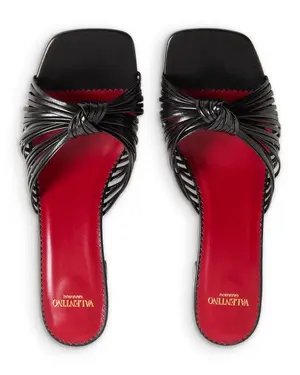 Valentino Garavani Knot Detailing Leather Slide Sandals - Black