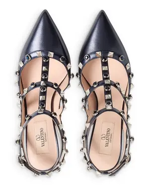 Valentino Garavani Rockstud Embellished Leather Pumps - Navy