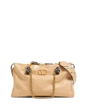 Valentino Garavani Panthea Nappa Leather Vlogo Shoulder Bag - Beige