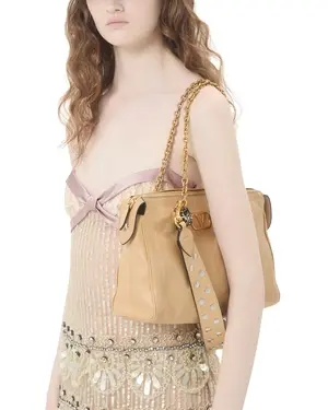 Valentino Garavani Panthea Nappa Leather Vlogo Shoulder Bag - Beige