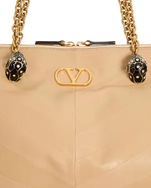Valentino Garavani Panthea Nappa Leather Vlogo Shoulder Bag - Beige