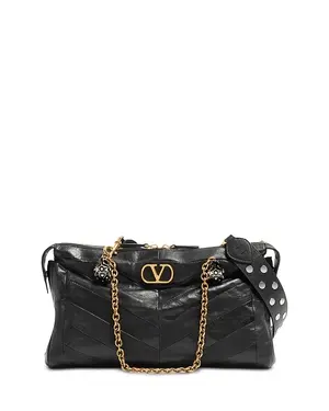 Valentino Garavani Nappa Leather Chevron Vlogo Shoulder Bag - Black