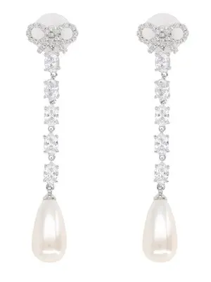 SELF-PORTRAIT Bow Pearl Droplet Earrings - Silver