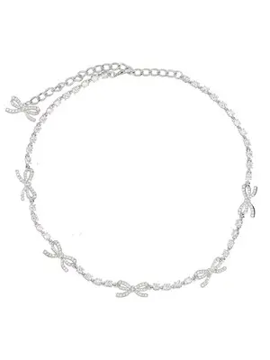 SELF-PORTRAIT Crystal Bow Necklace - Silver