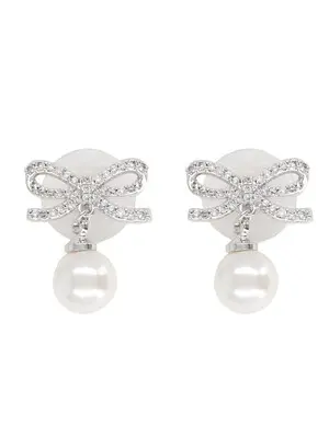 SELF-PORTRAIT Bow Pearl Earrings - Silver