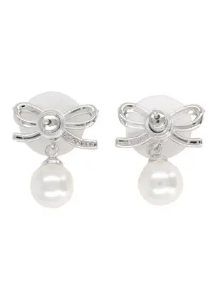 SELF-PORTRAIT Bow Pearl Earrings - Silver