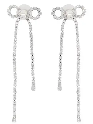 SELF-PORTRAIT Crystal Bow Drop Earrings - Silver