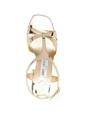 JIMMY CHOO Kesia T-strap Leather Sandals - Gold