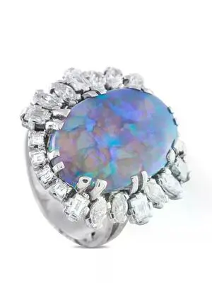LB EXCLUSIVE Platinum Diamond And Opal Cocktail Ring - Silver