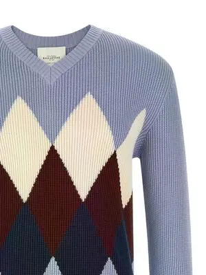 BALLANTYNE V-neck Argyle Sweater - Blue