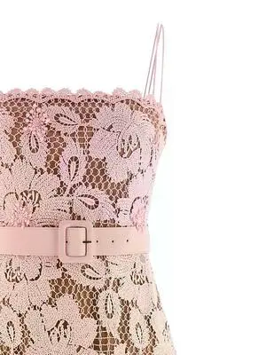 SELF-PORTRAIT Square-neck Belted Midi Dress - Pink