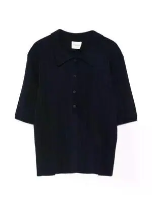 Closed Ribbed Buttoned T-shirt - Blue