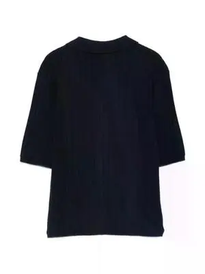 Closed Ribbed Buttoned T-shirt - Blue