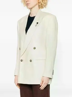 LARDINI Pin-detail Double-breasted Blazer - Neutrals