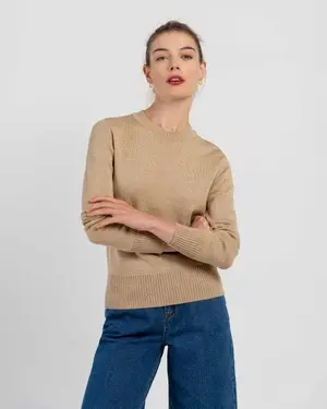 KETTLEWELL Minna Long Sleeve Crew Neck Sweater - Soft Camel