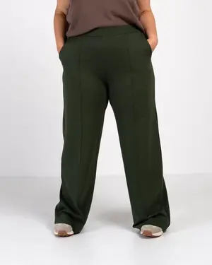 KETTLEWELL Ponte Wide Leg Trousers - Dark Olive
