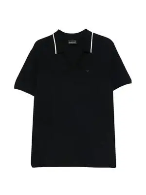 Emporio Armani V-neck Piqué Polo Shirt - Blue
