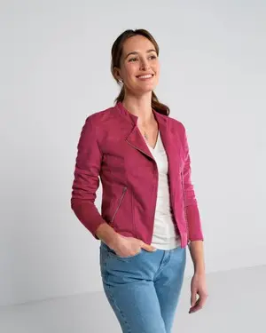 KETTLEWELL Rachel Cropped Biker Jacket - Pink Gerbera