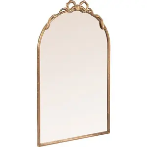 STORIED HOME Arched Mirror With Decorative Bow - Gold