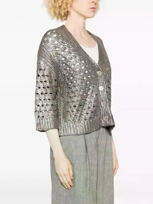Peserico Button Crochet Cardigan - Silver