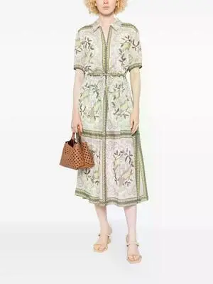 Tory Burch Bird Paisley Midi Shirt Dress - Neutrals