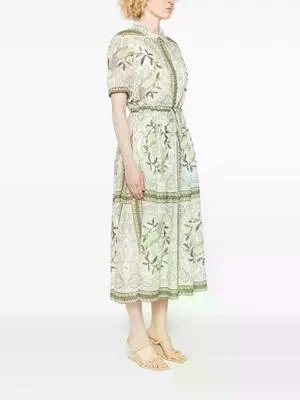 Tory Burch Bird Paisley Midi Shirt Dress - Neutrals