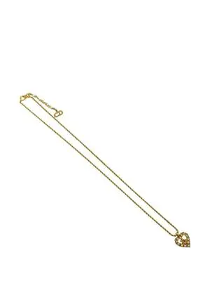 Dior Plated Rhinestone Logo Heart Pendant Necklace - Gold