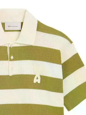 AMI Paris Striped Logo Polo Shirt - Green