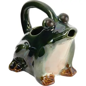 STORIED HOME Stoneware Frog Watering Pitcher - Green