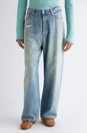 Acne Studios U Trafalgar Paint Splattered Straight Leg Jeans - Light Blue